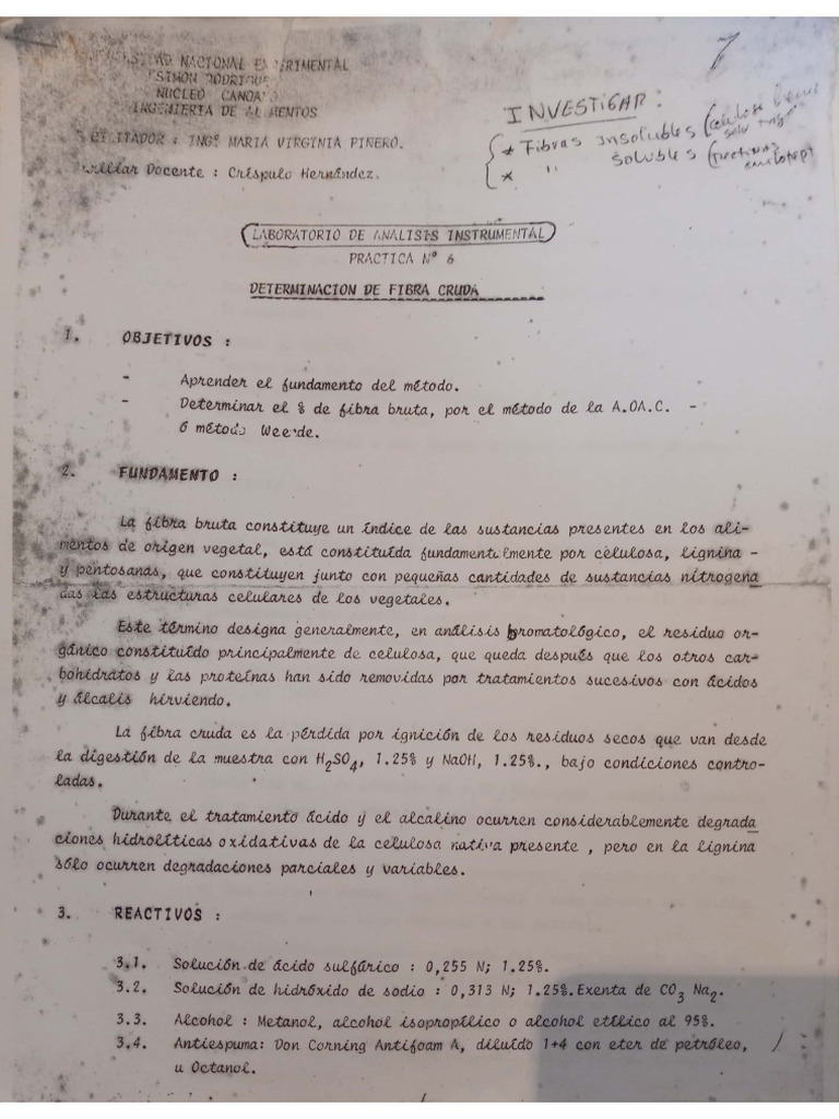 Análisis para Determinar Fibra Cruda | PDF