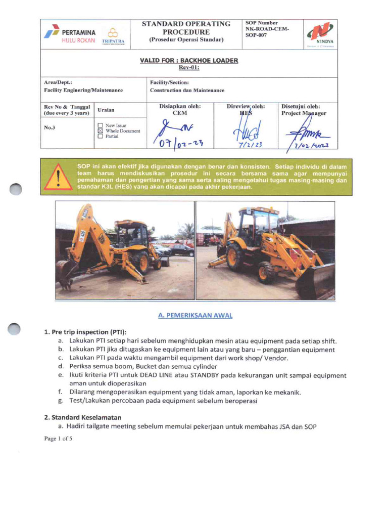NK-ROAD-CEM-SOP-007 Backhoe | PDF