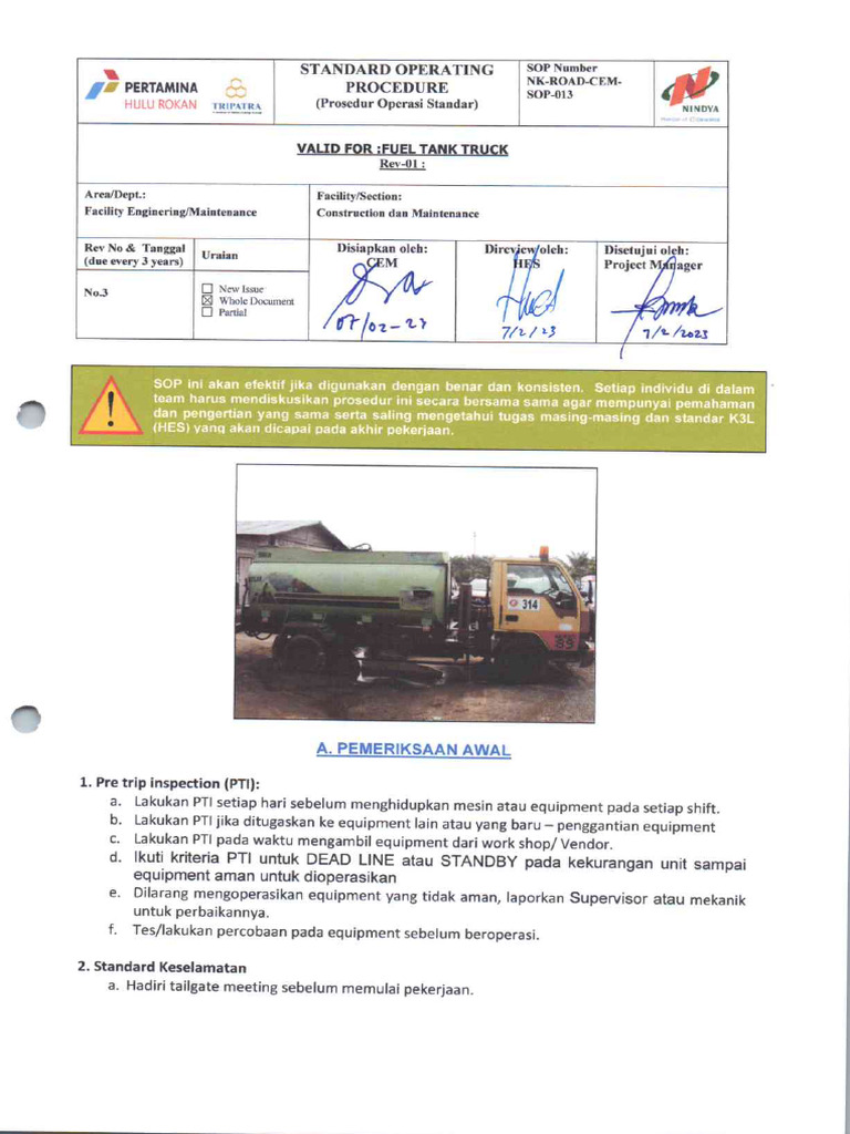 NK-ROAD-CEM-SOP-013 Fuel Tank Truck | PDF