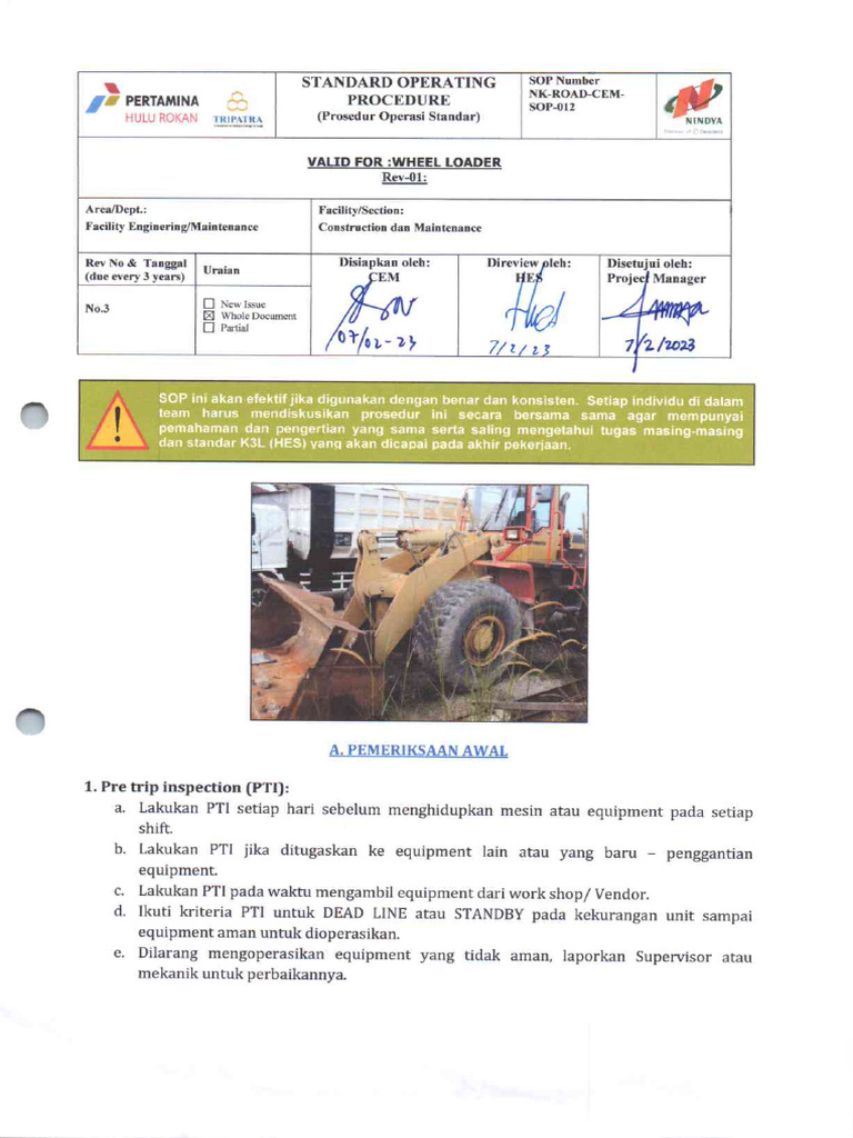 NK-ROAD-CEM-SOP-012 Wheel Loader | PDF