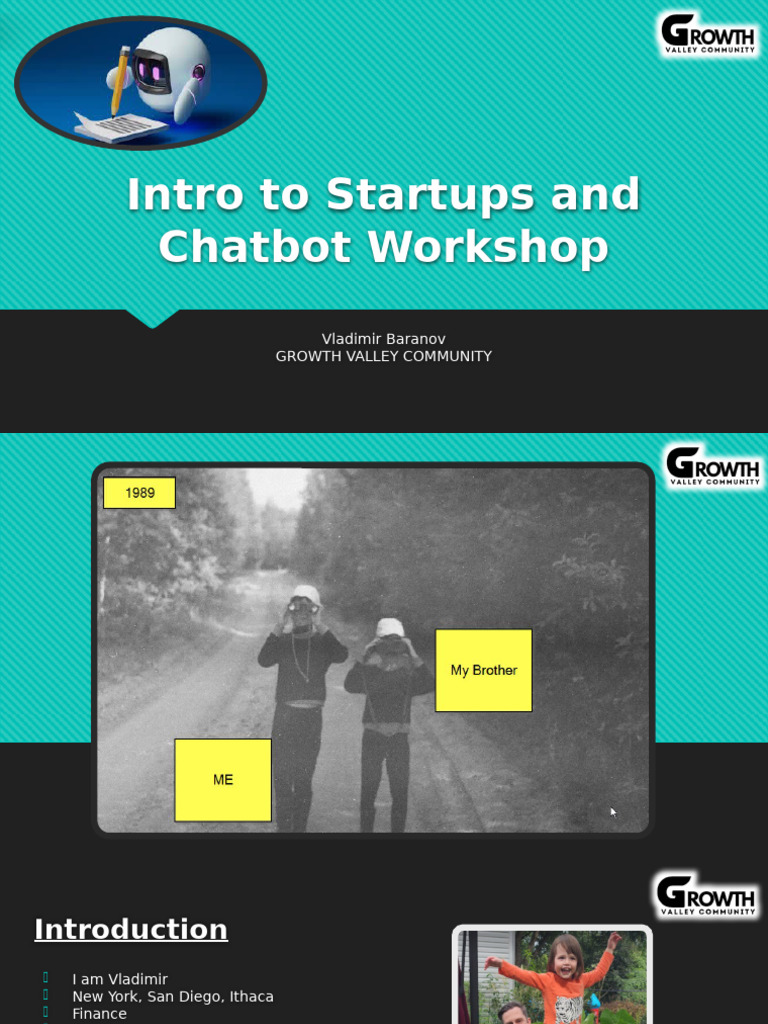 Intro to StartUps + ChatBot Workshop | PDF
