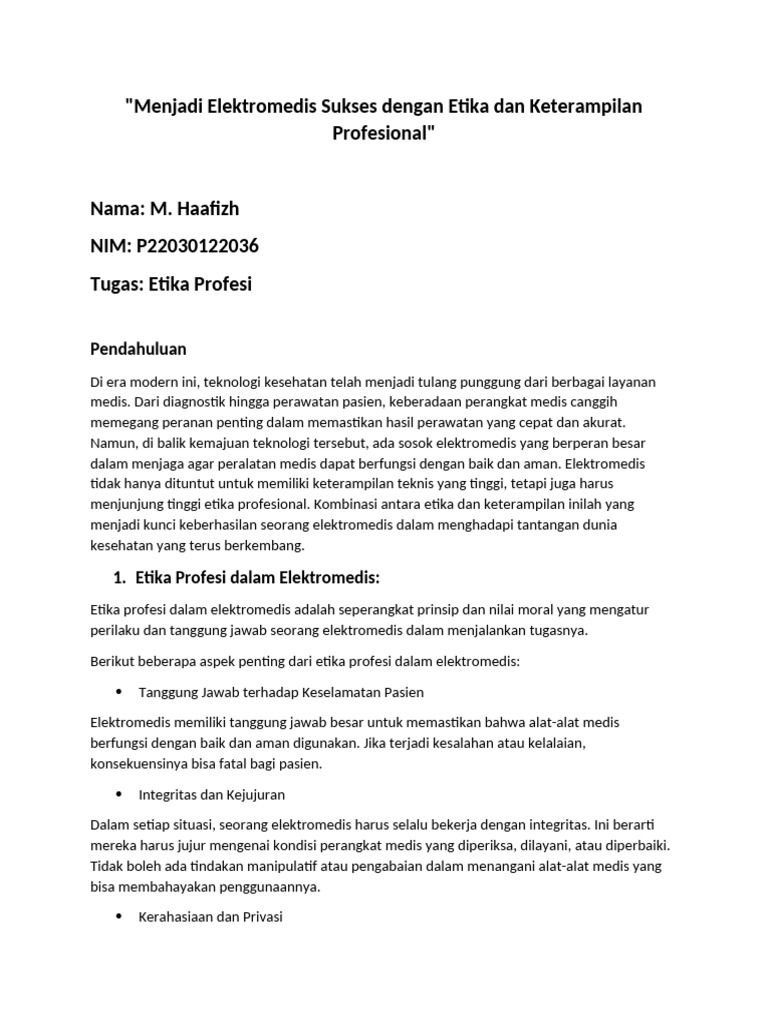 Menjadi Elektromedis Sukses Dengan Etika Dan Keterampilan Profesional | PDF