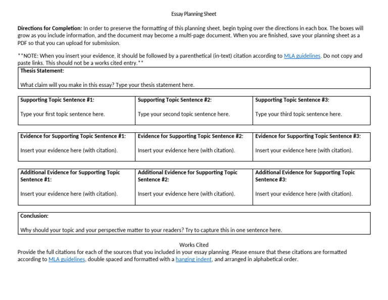 ENC1101 - Planning Sheet | PDF