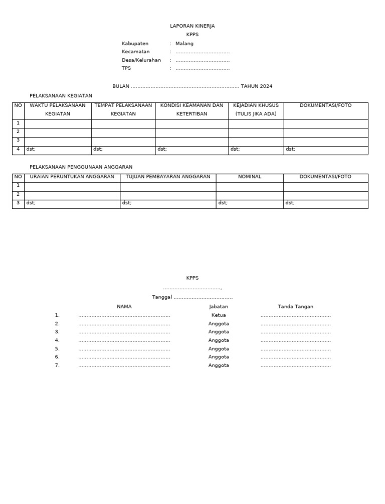 (Template) Laporan Kinerja KPPS | PDF