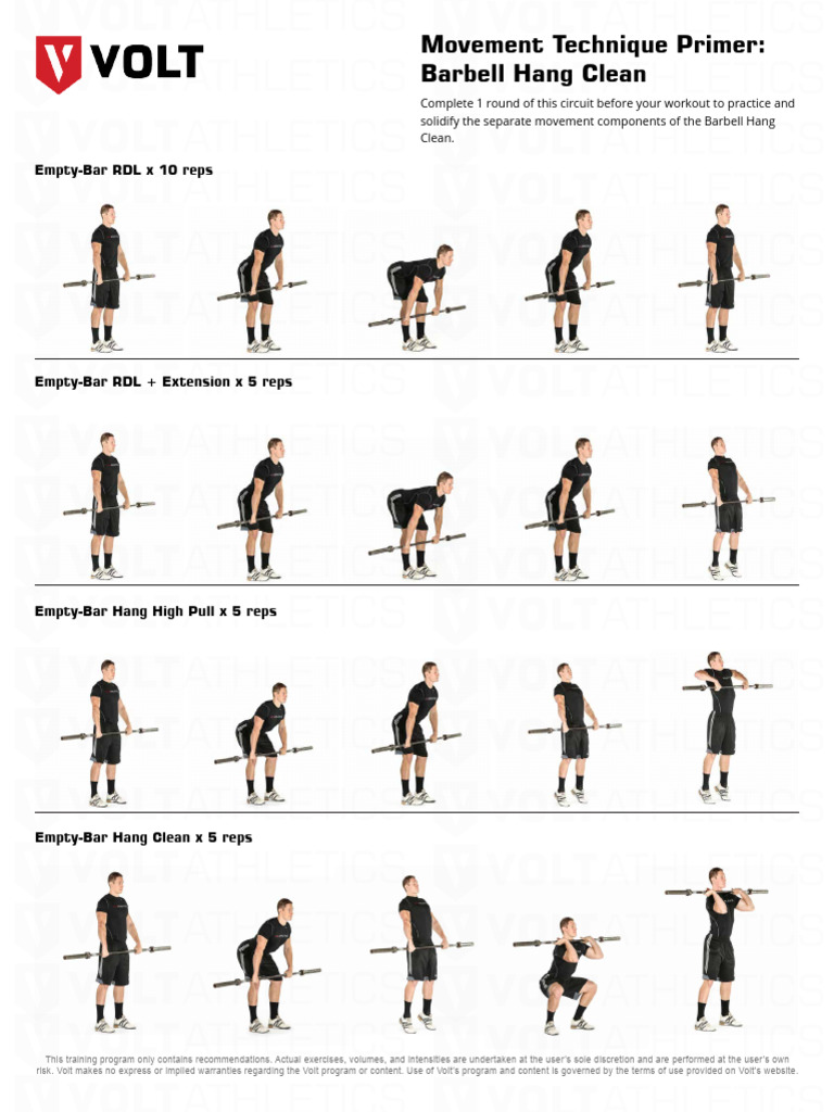 Volt Athletics Primer Barbell Hang Clean Movement Technique | PDF