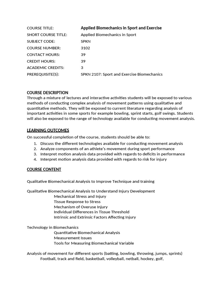 A SPKN3102 - Applied Biomechanics in Sport and Exercise | PDF ...