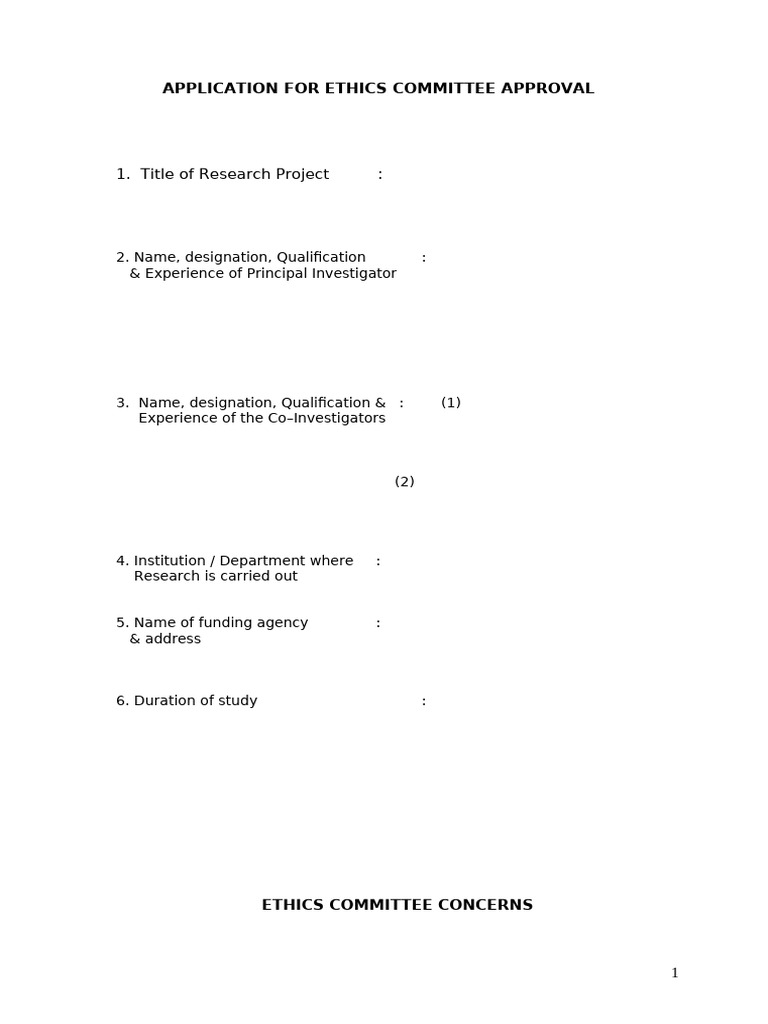 Ethics Committe Application Form | PDF | Institutional Review Board ...