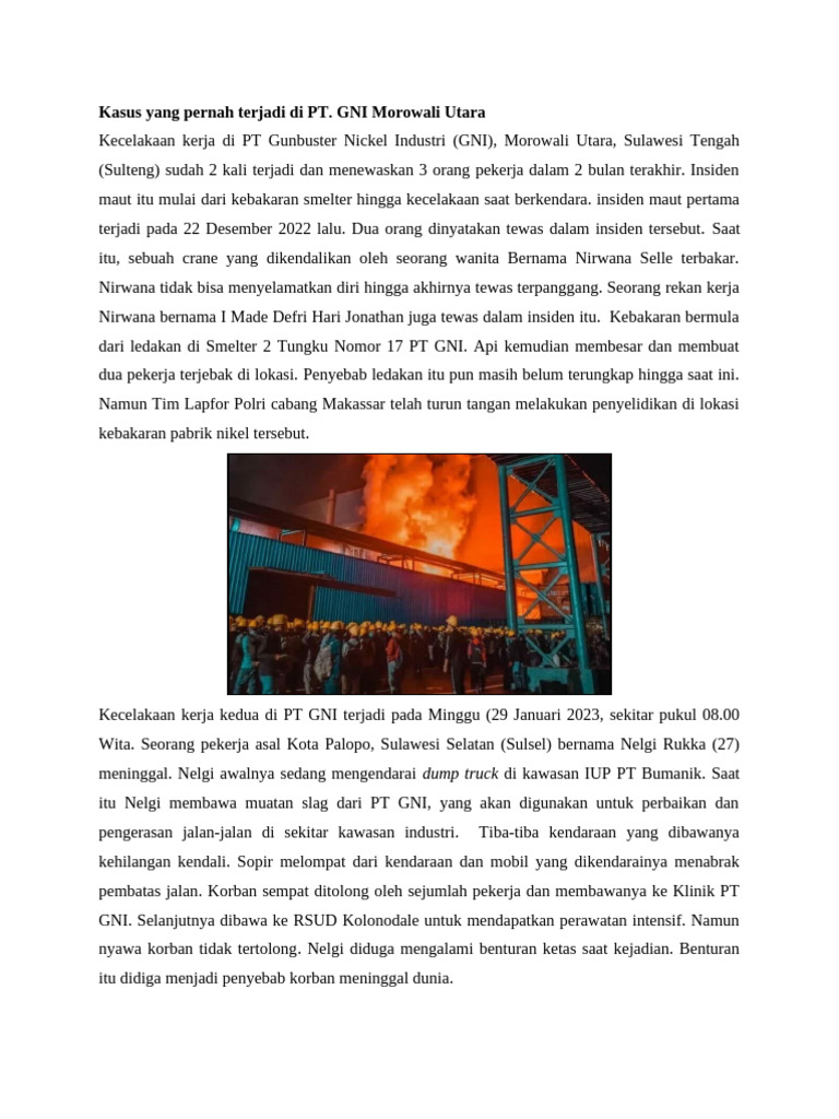 Kecelakaan Maut di PT GNI Morowali | PDF
