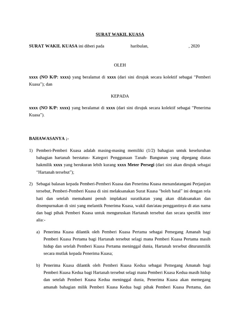 SURAT WAKIL KUASA - Sample | PDF