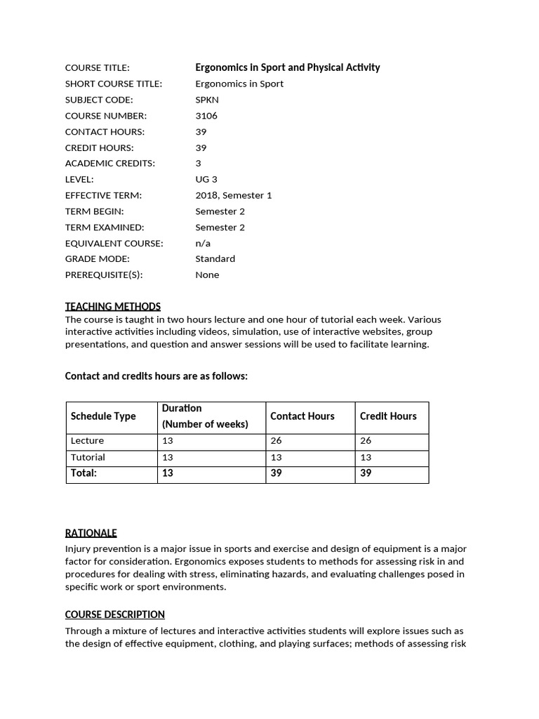 SPKN3106 - Ergonomics in Sports and Physical Activity | PDF | Human Factors And Ergonomics ...