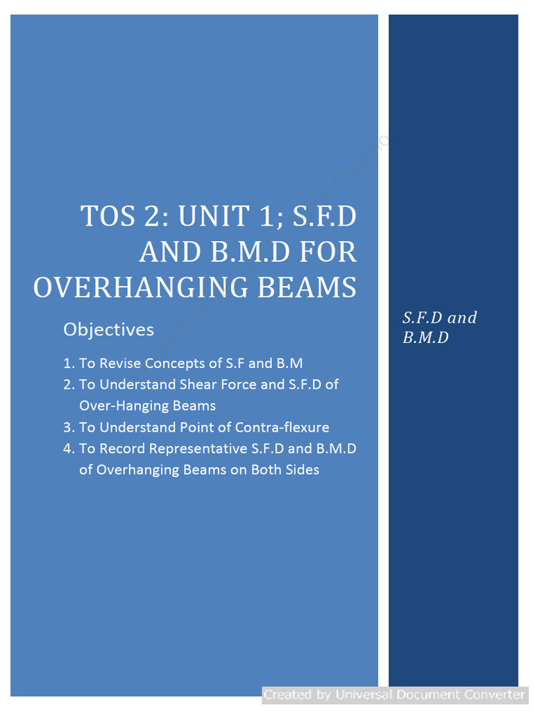 TOS 2 Unit 1 S.F.D and B.M.D For Over-Hanging Beams | PDF | Bending ...