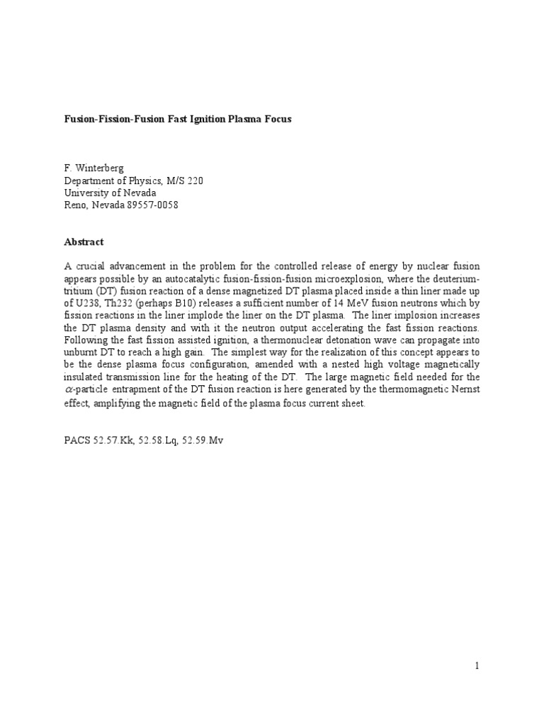 Fast Ignition Fusion with Titanium-50 | PDF | Nuclear Fusion | Nuclear ...