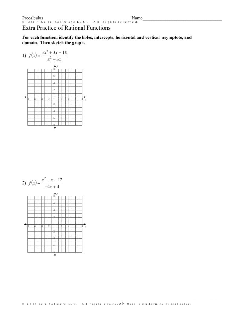 Extra Practice Of Rational Functions Pdf Asymptote Mathematics
