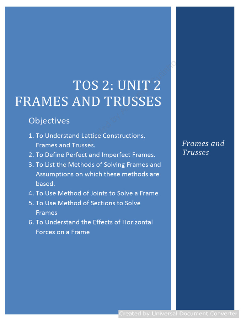 TOS 2 Unit 2 Frames and Trusses | PDF | Truss | Structural Engineering
