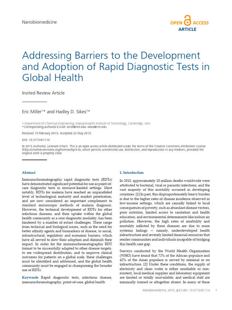 Addressing Barriers To The Development and Adoption of Rapid Diagnostic ...