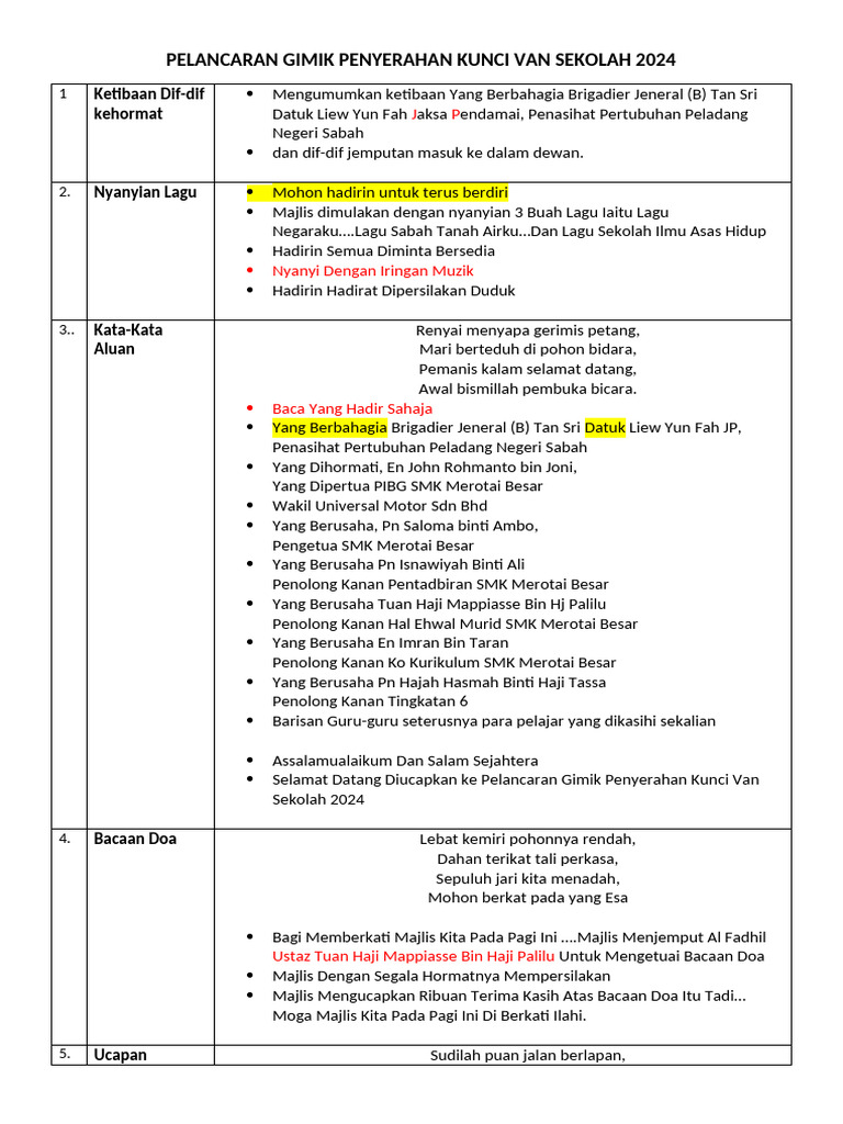 Skrip MC Gimik Penyerahan Kunci Van Sekolah | PDF