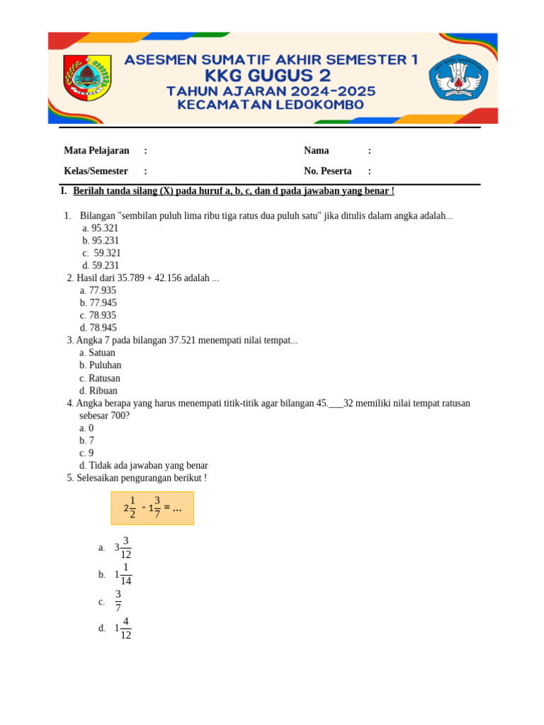 ASAS Ganjil Matematika Kelas 5 | PDF