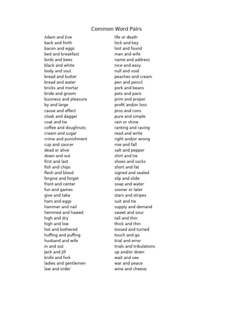 Common word pairs | PDF