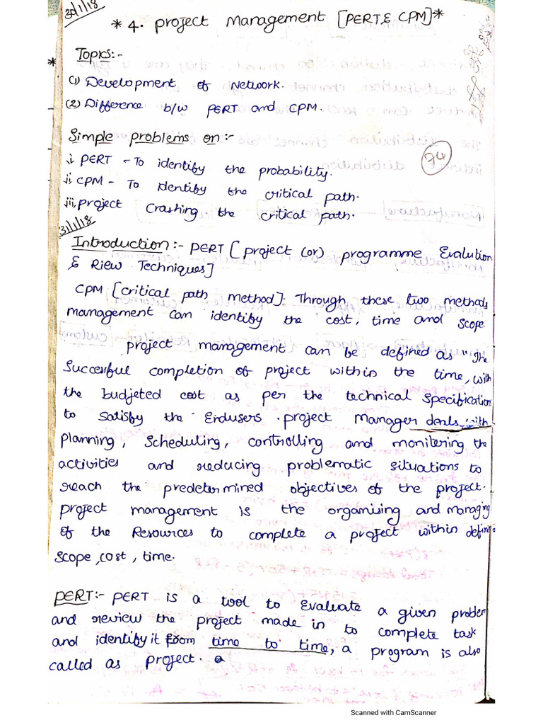 Unit-4 Project Management (PERT & CPM) | PDF