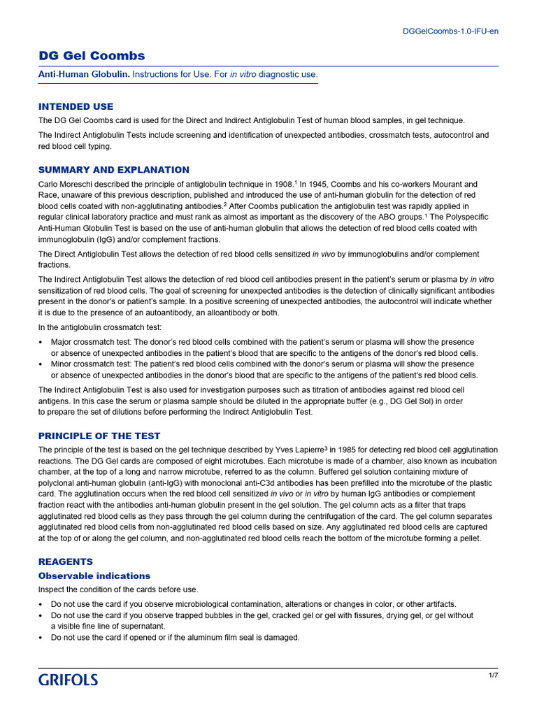 DGGelCoombs-1.0-IFU-en | PDF | Blood Plasma | Antibody