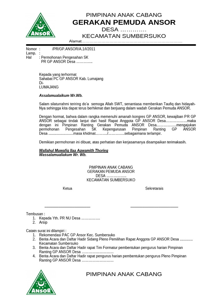 Contoh Surat Pengantar Pengajuan SK - RANTING | PDF