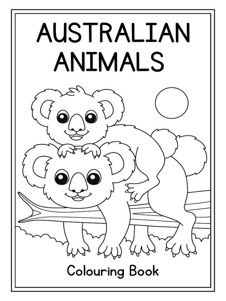 Black White Australian Animals Colouring Worksheets | PDF