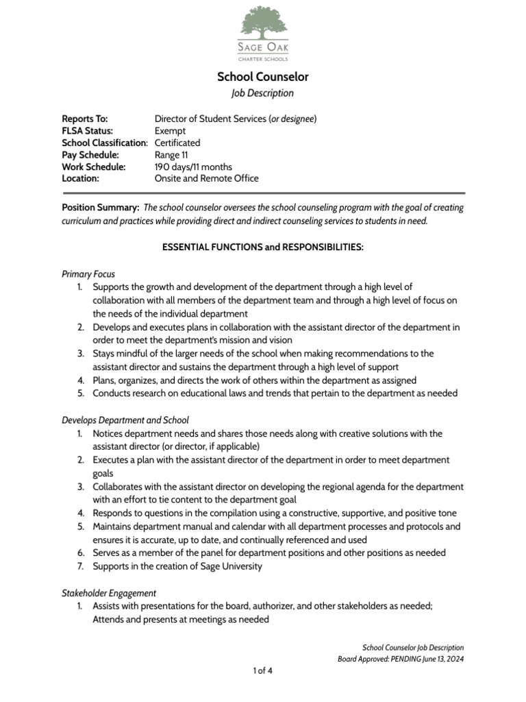 Job Description | PDF | School Counselor | Credential