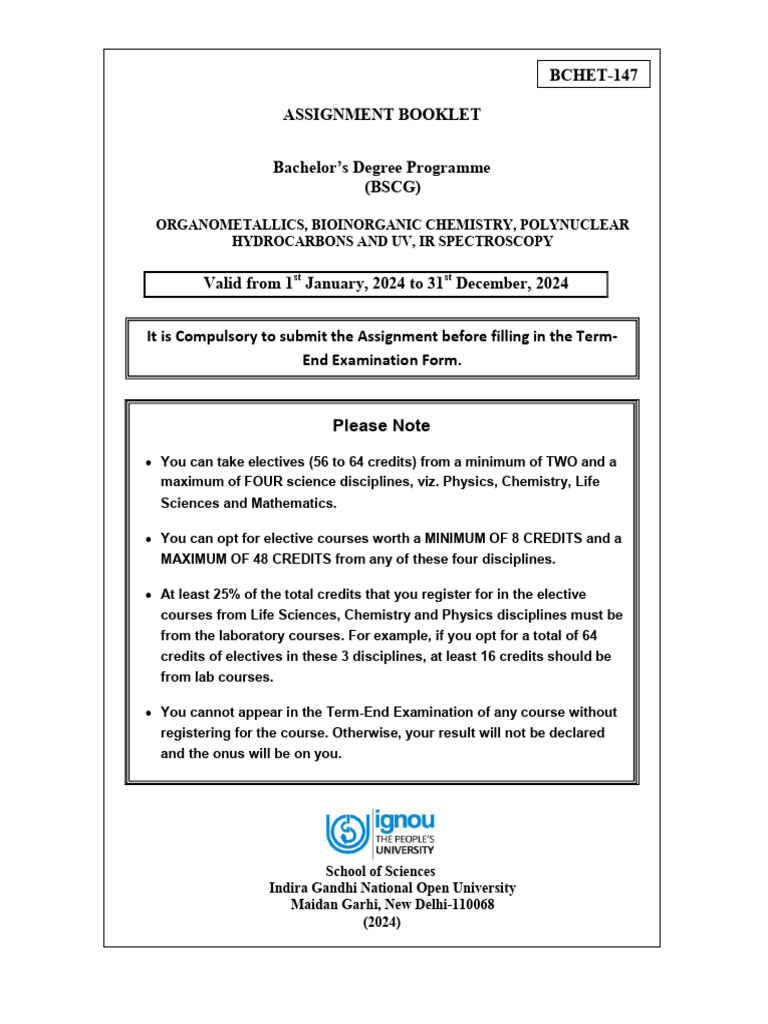 BCHET-147 Eng 2024 | PDF | Organometallic Chemistry | Chemical Reactions BCHET-147 Eng 2024 | PDF | Organometallic Chemistry | Chemical Reactions