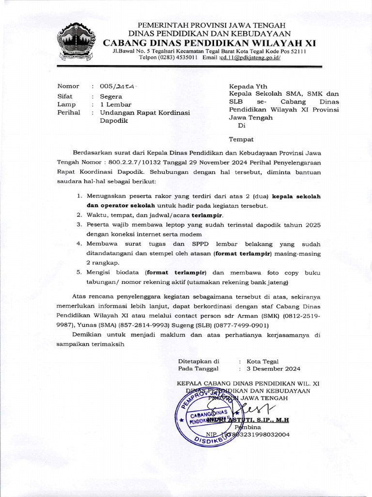 Undangan Rakor Dapodik | PDF