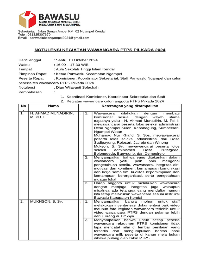 NOTULENSI WAWANCARA PTPS 19 OKTOBER | PDF