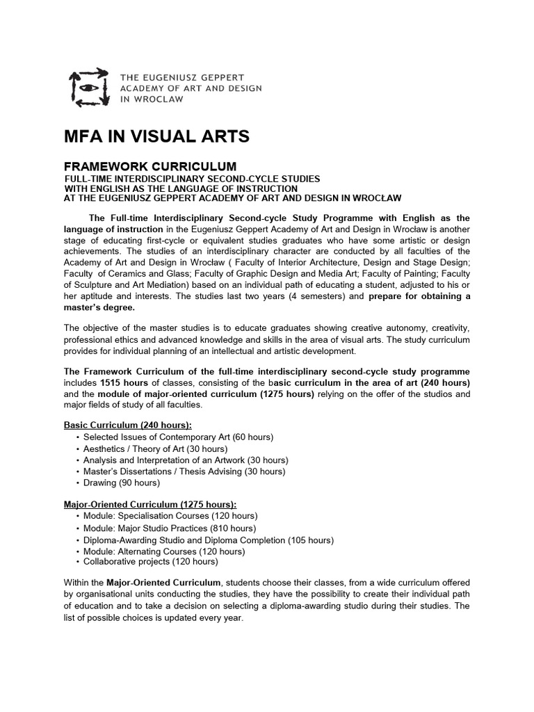 MFA Visual Arts Framework Curriculum | PDF | Curriculum | Design