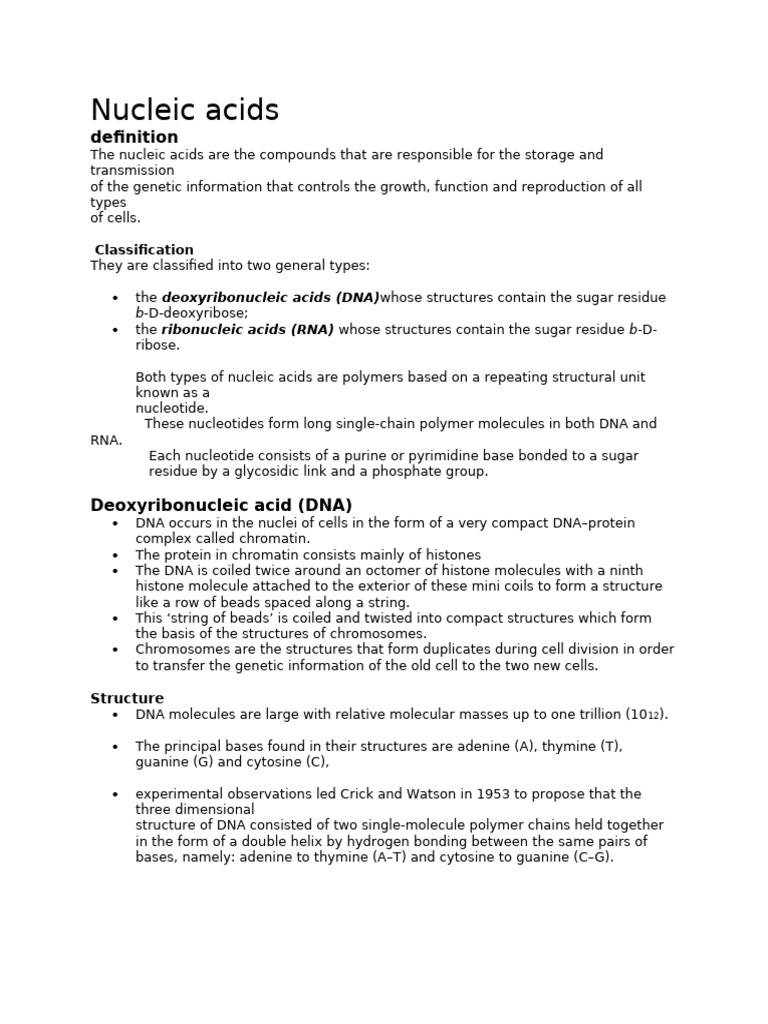 Nucleic acids | PDF | Rna | Dna