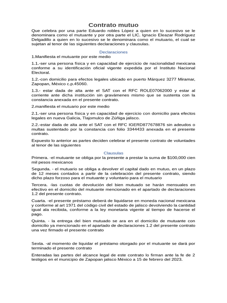 Contrato Mutuo | PDF