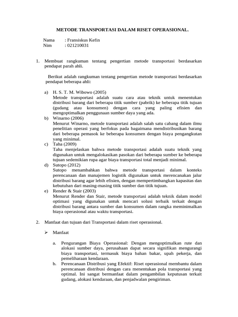METODE TRANSPORTASI DALAM RISET OPERASIONAL | PDF