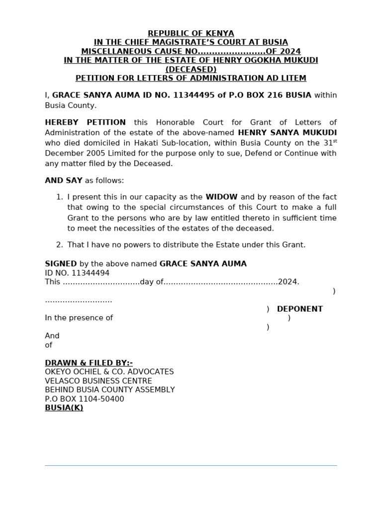 Ad Litem-Grace Sanya Auma | PDF | Affidavit | Civil Law (Common Law)