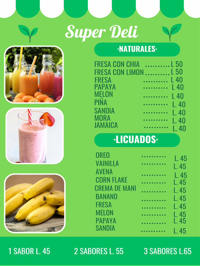 Menú Juguería Moderno Verde | PDF