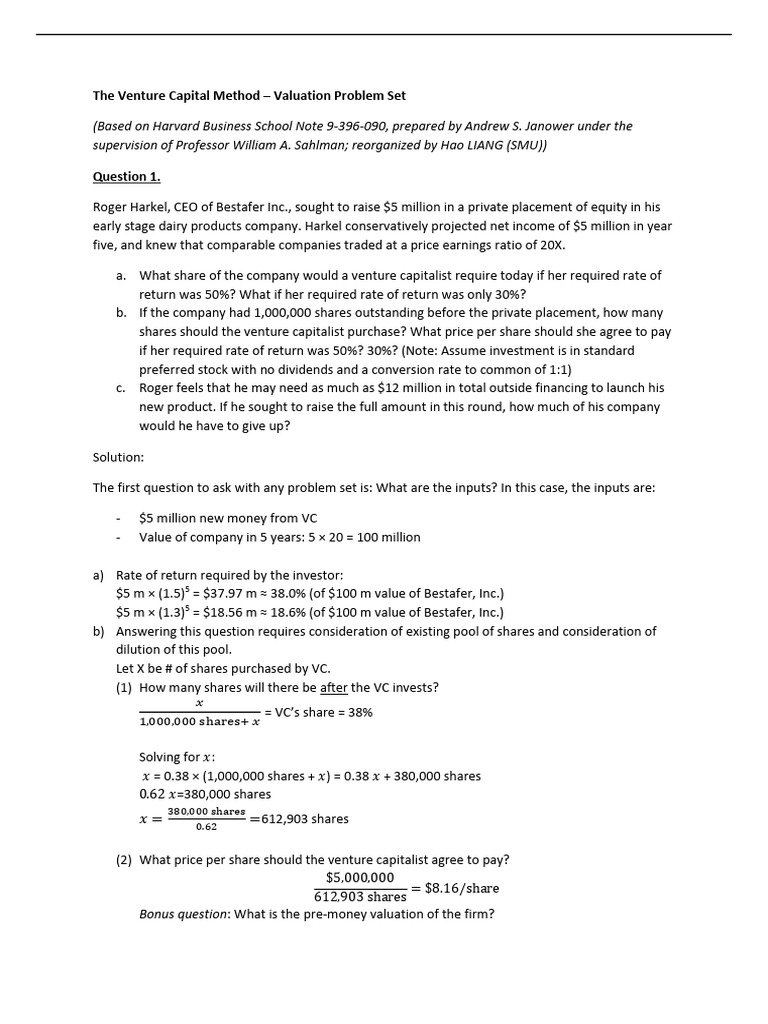 Validation ProblemSet Answers PDF | PDF | Corporate Finance | Venture Capital