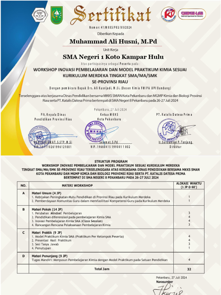 Sertifikat - Muhammad Ali Husni, M.PD | PDF