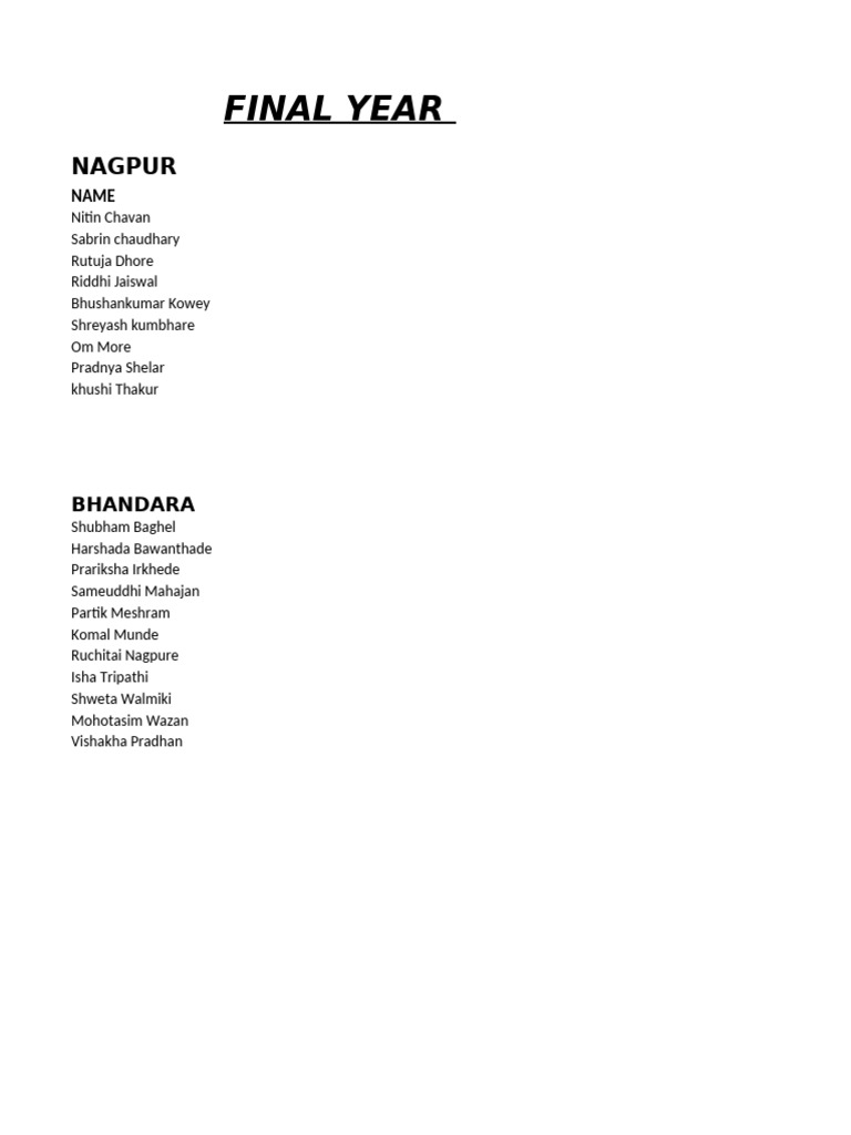 Final Year and 2nd Year Student List 2024 | PDF