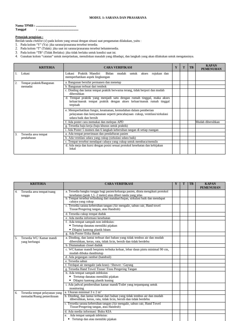 Check List Modul TPMB | PDF