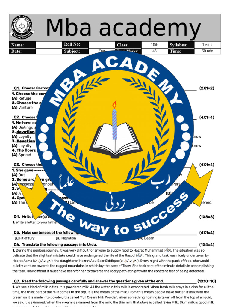 10th - Eng - Test 3 | PDF
