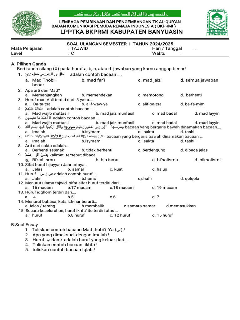 Soal Ebs Ganjil 2024 Level C | PDF