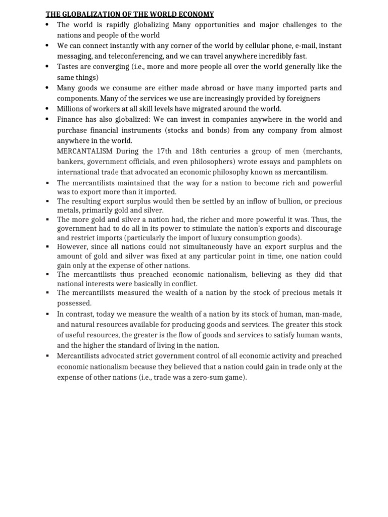 Globalization of World Economy | PDF | Mercantilism | Economics