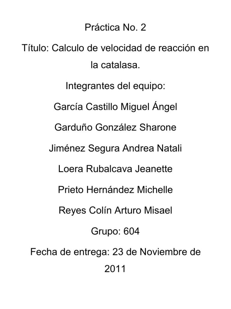 Práctica No2 Catalasa | PDF | Enzima | Catálisis