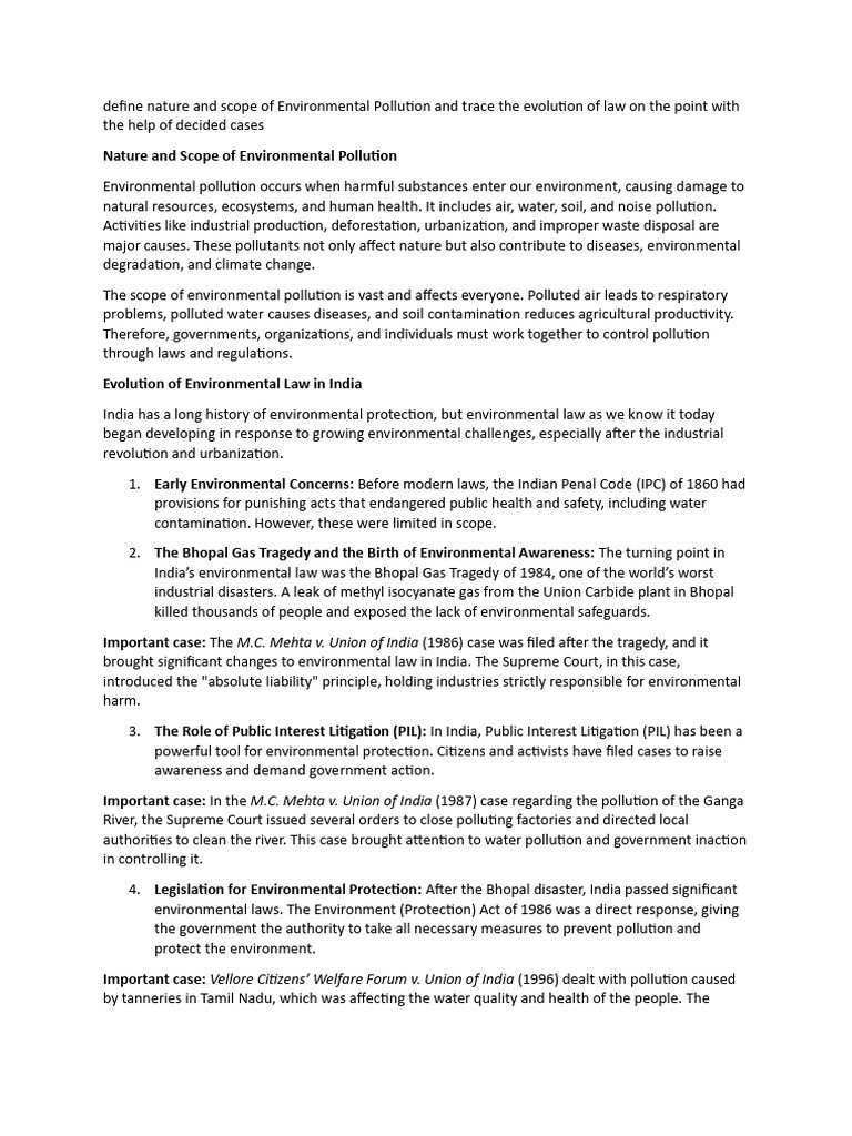 Define Nature and Scope of Environmental Pollution and Trace The ...