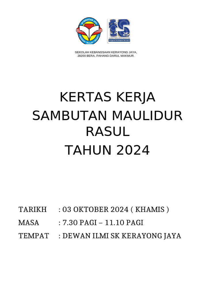 Kertas Kerja Sambutan Maulidur Rasul 2024 | PDF