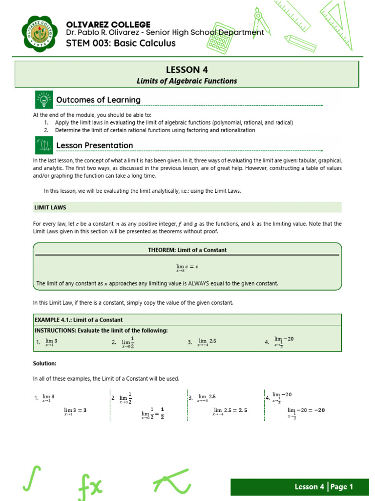 STEM 003 Lesson 4 (1) | PDF | Function (Mathematics) | Factorization
