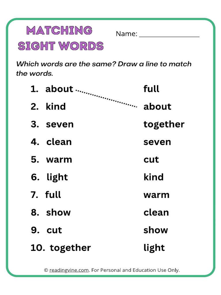 3rd Grade Matching Sight Words | PDF