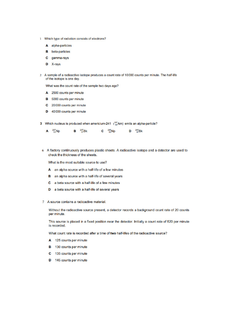 Pratice Questions - Copy Radioactivity | PDF