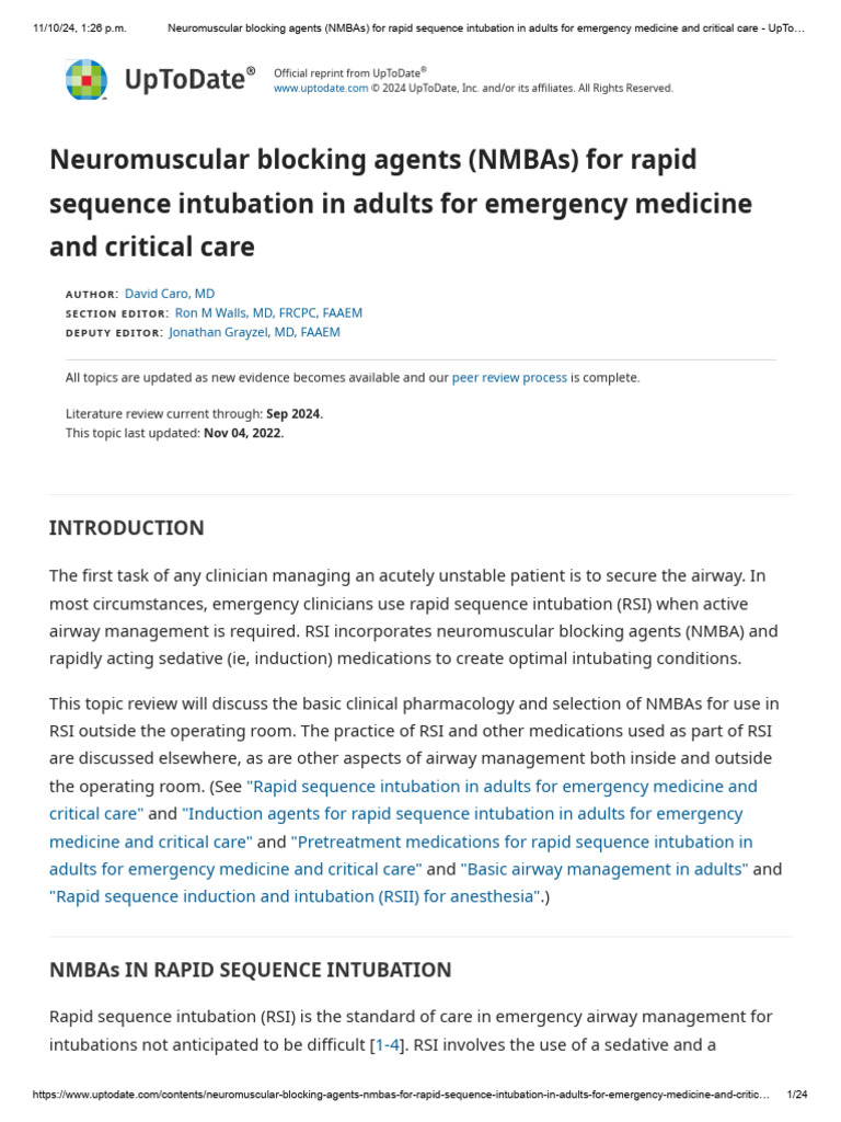 Neuromuscular Blocking Agents (NMBAs) For Rapid Sequence Intubation in Adults For Emergency ...